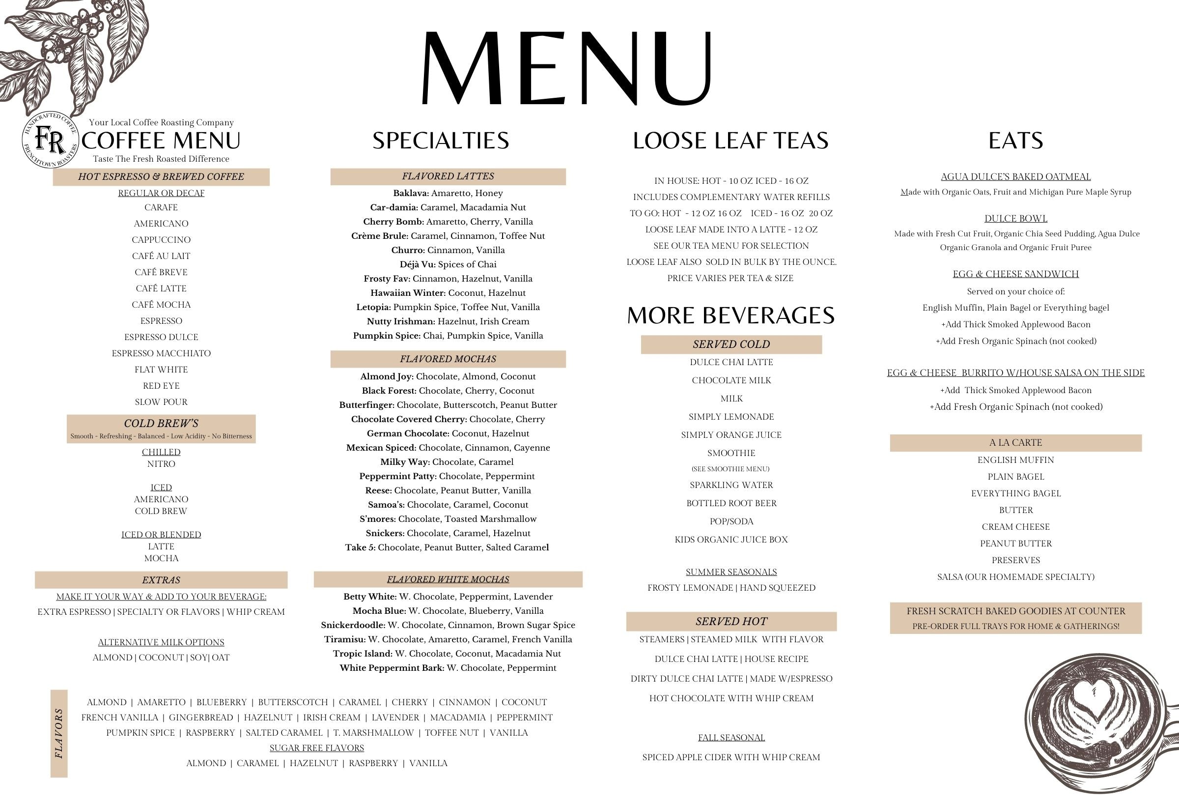 Menu – Frenchtown Roasters & Agua Dulce